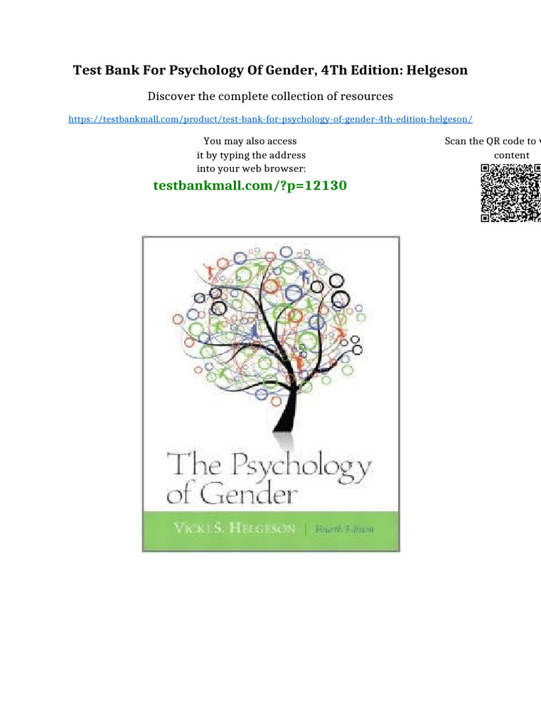 Test Bank for Psychology of Gender, 4th Edition: Helgeson Ready to Read ...