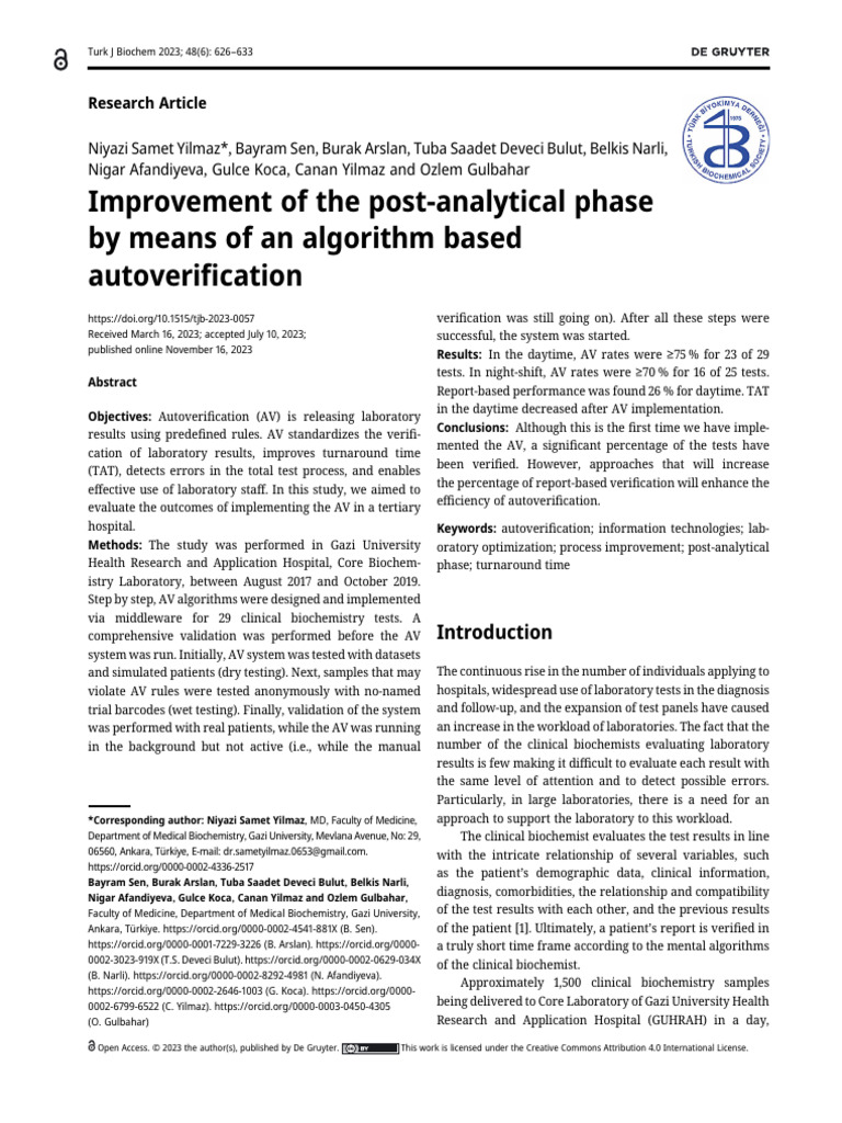 Improvement of post-analytical phase by means of an algorithm based ...