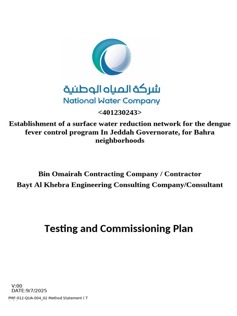 Testing and Commissioning Plan for Bahrah Project[1] | PDF | Pipe ...