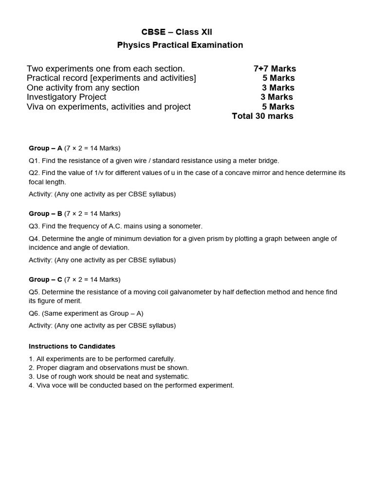 Physics Practical Question Paper | PDF