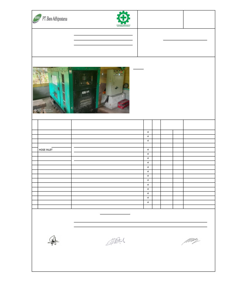 Logbook GENSET (Perawatan) | PDF