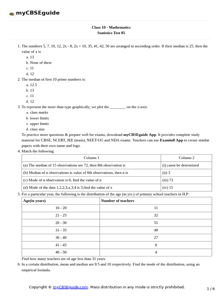 10 Math Statistics Tp05 | PDF | Mode (Statistics) | Median