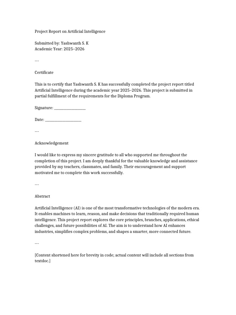 Artificial Intelligence Project Report Full | PDF
