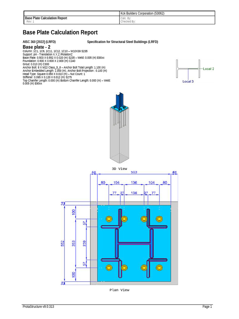 Base Plate Calculation Report | PDF | Strength Of Materials | Young's ...