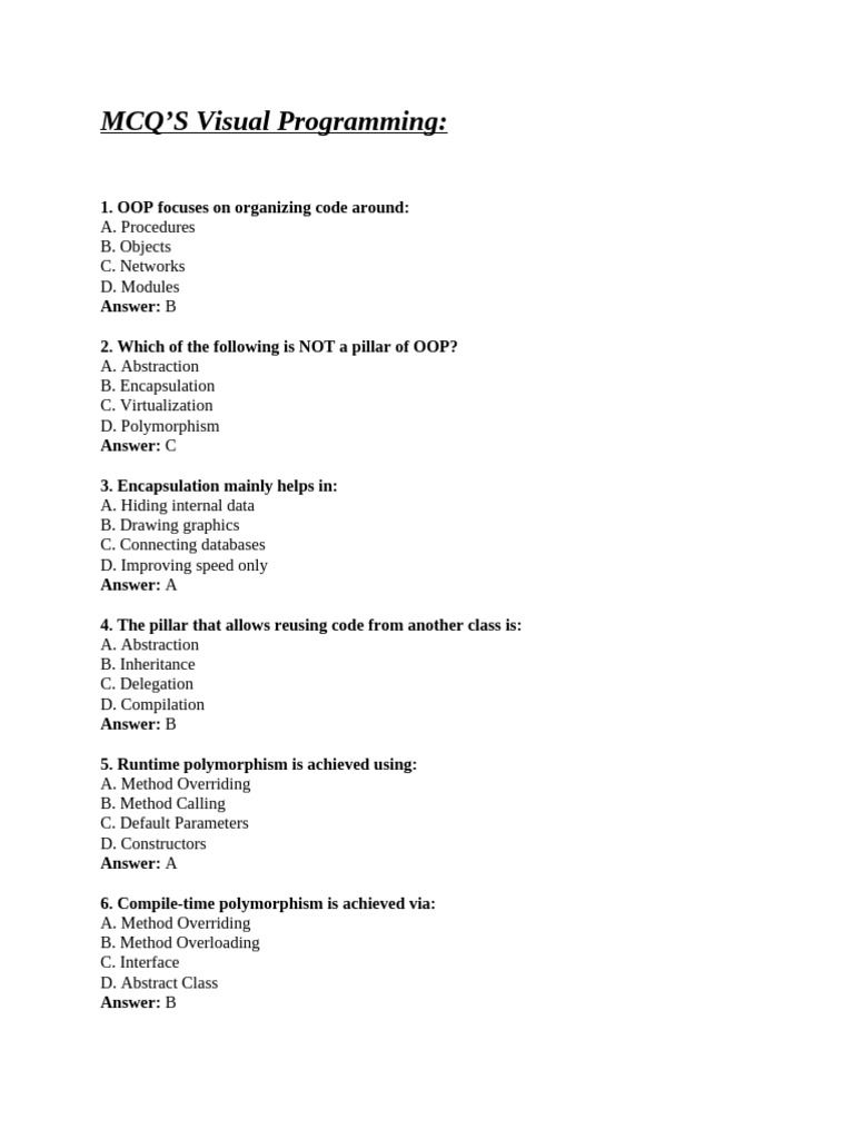 MCQ's Visual Pro Finals | PDF | Method (Computer Programming ...