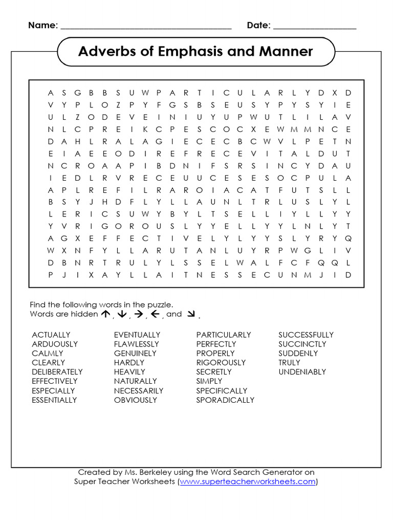 Super Teacher Worksheets Adverbs of Emphasis and Manner | PDF | Word ...