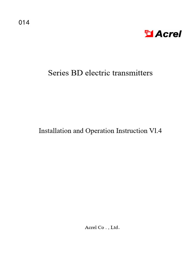 ACREL Series BD Electric Transmitters | PDF | Ac Power | Transmitter