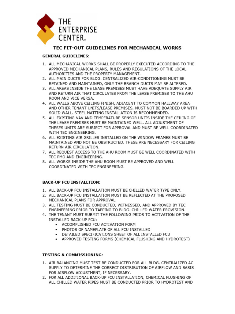 Tec Fit-out Guidelines for Mechanical, Fire Protection, & Fdas Works ...