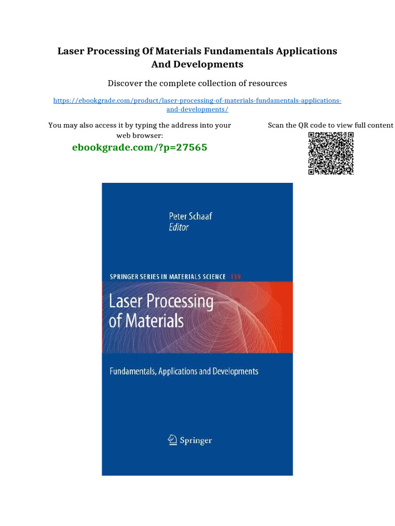 Laser Processing of Materials Fundamentals Applications and ...