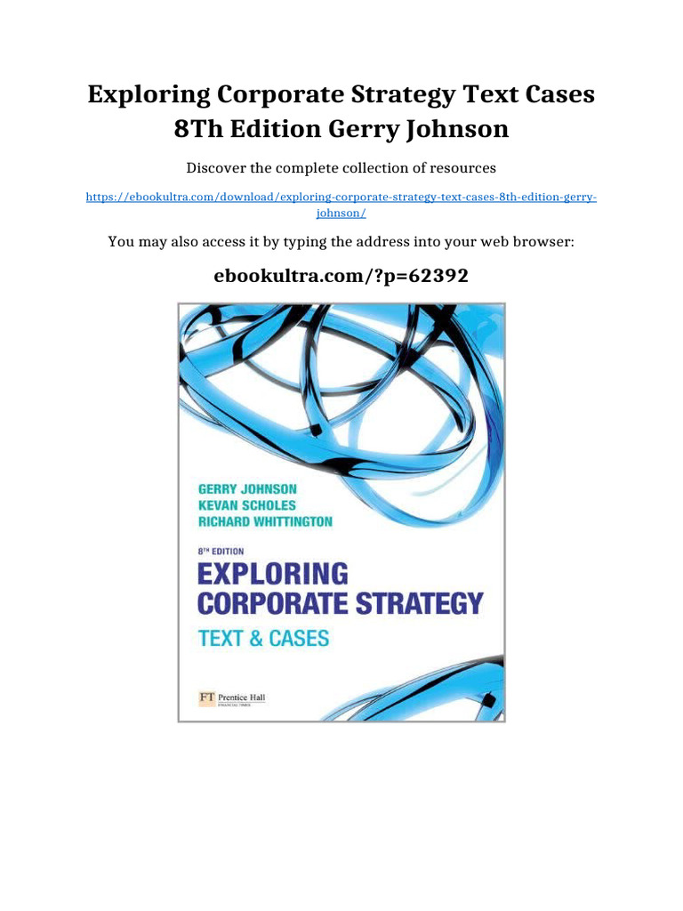 Exploring Corporate Strategy Text Cases 8th Edition Gerry Johnson ...
