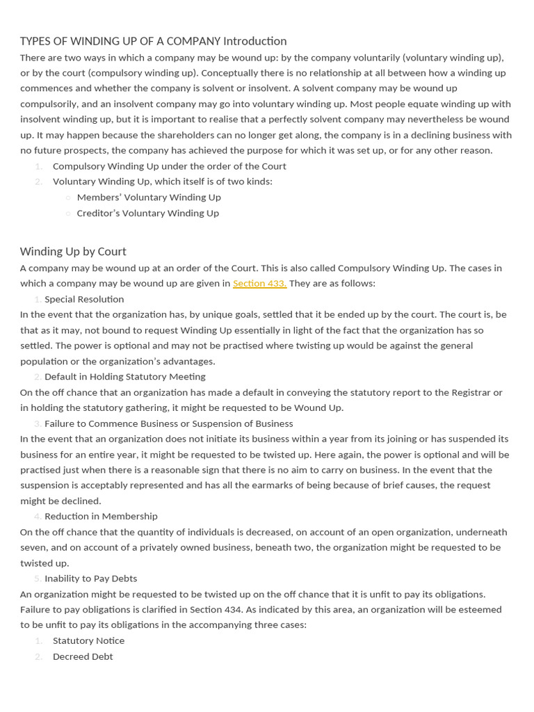 Types of Winding Up of A Company | PDF | Liquidation | Private Law