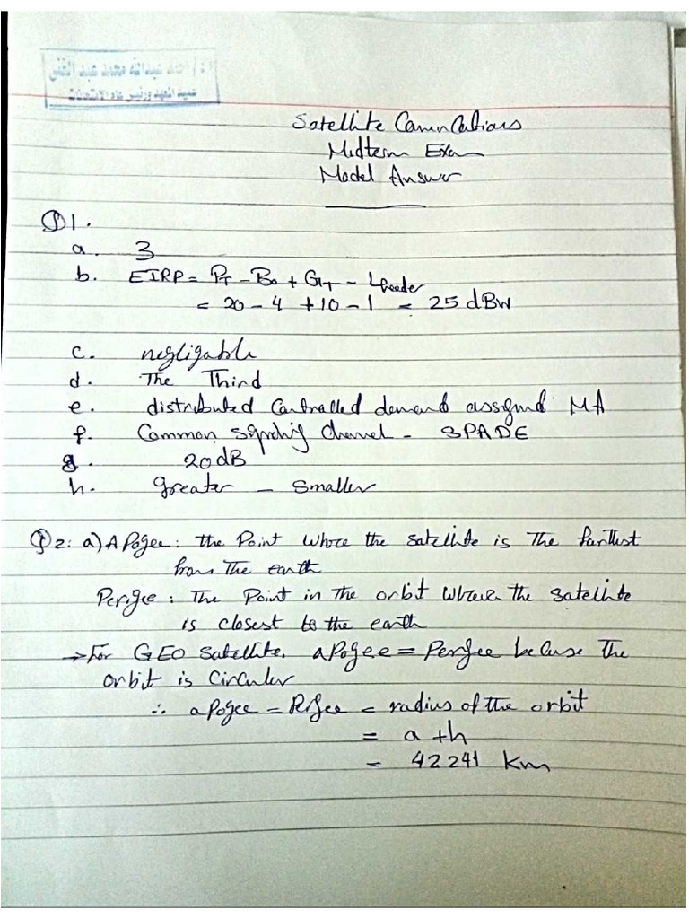 Satellite Midterm Model Answer | PDF