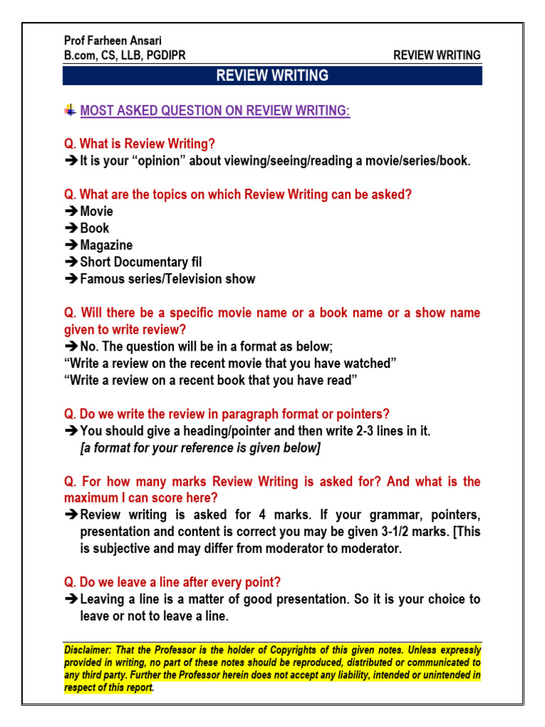 Review Writing - Templates - English Writing Skills-1 | PDF