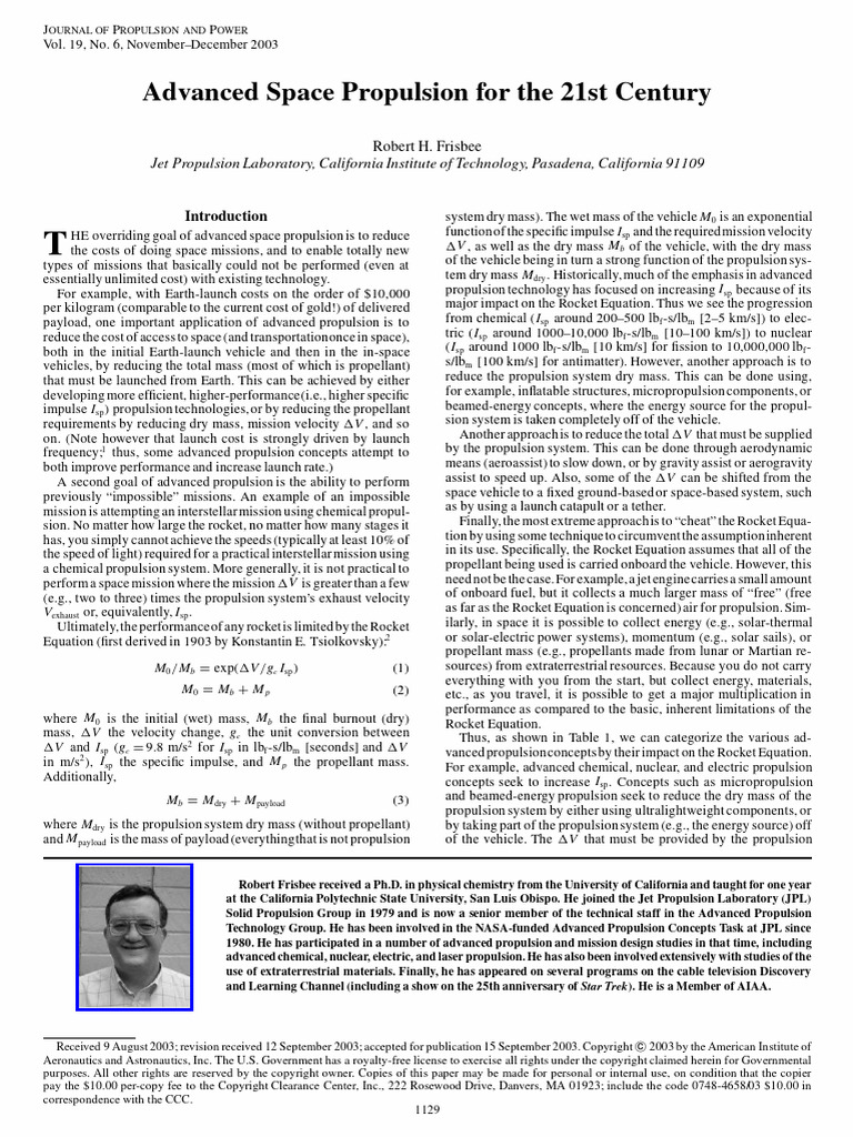 Advanced Space Propulsion For The 21st Century | PDF | Spacecraft ...