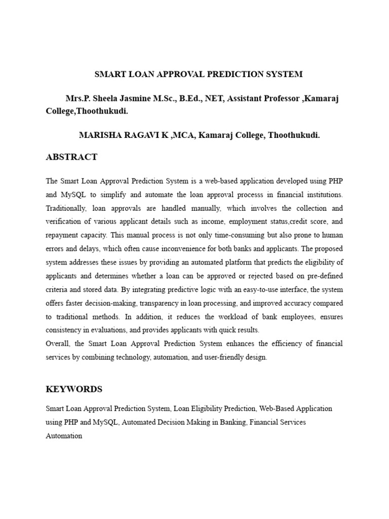 Smart Loan Approval Prediction System | PDF