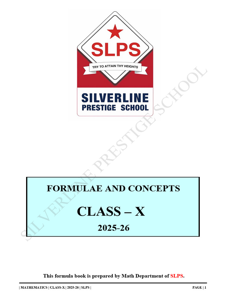 Maths Class X Formulas and Concept For 2025-26 | PDF | Factorization ...