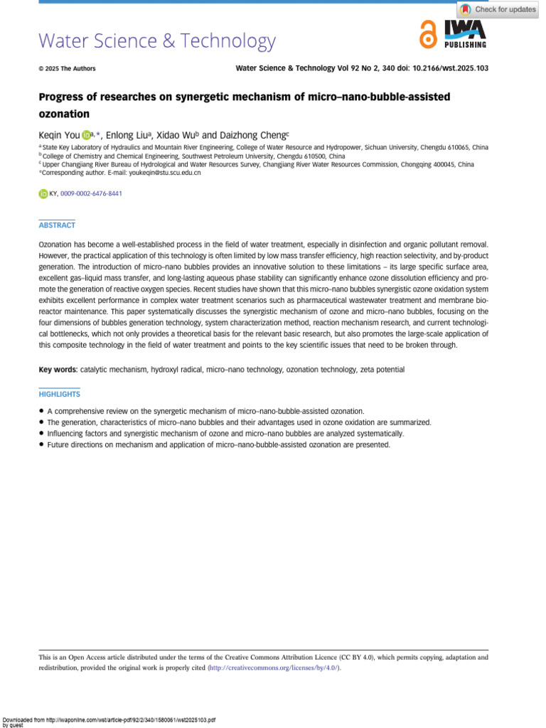 Progress of Researches on Synergetic Mechanism of Micro–Nano-bubble ...