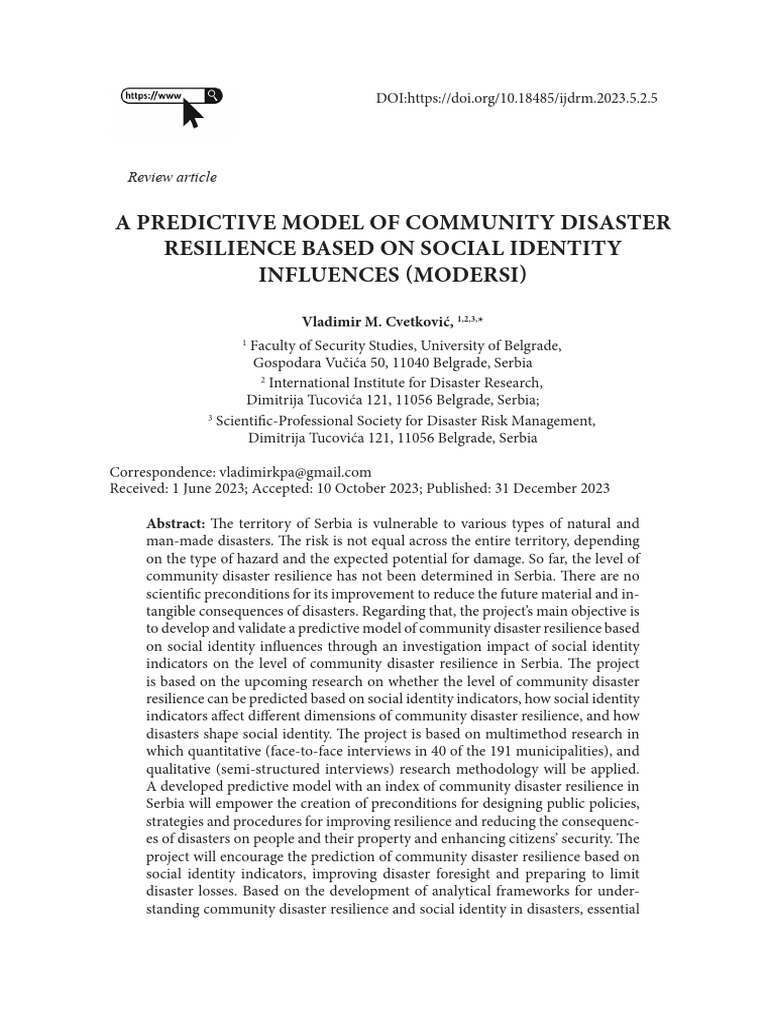 A Predictive Model of Community Disaster Resilience | PDF | Survey ...