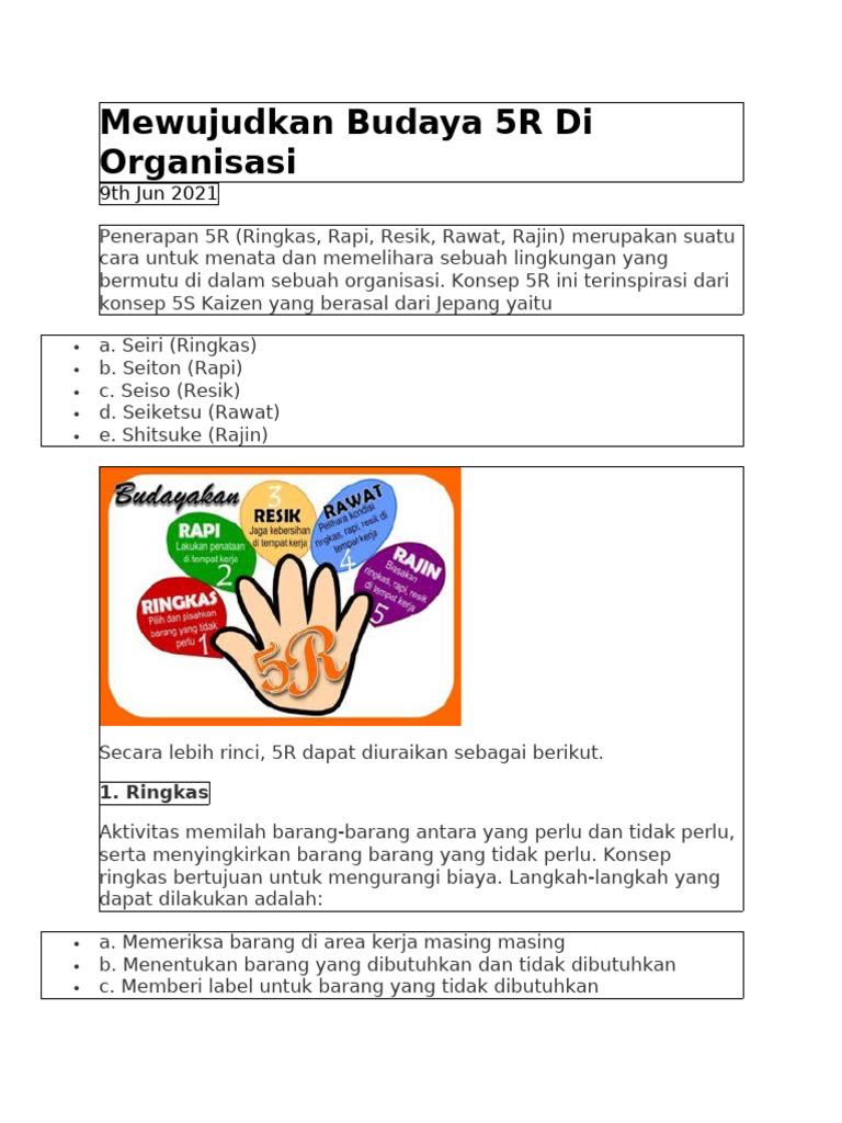 Mewujudkan Budaya 5R Di Tempat Kerja | PDF
