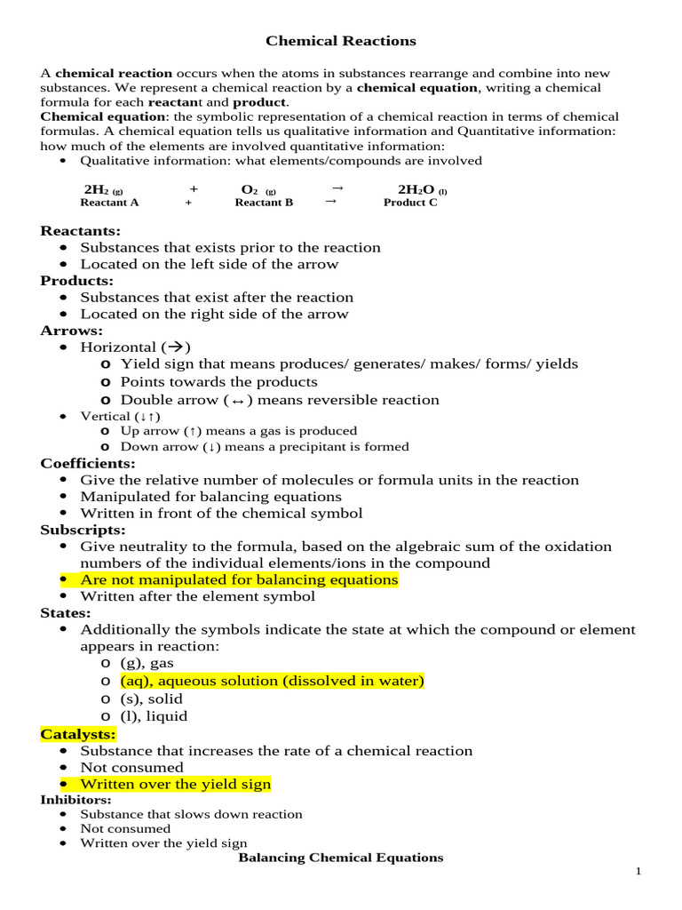 Chemical Reaction Notes | PDF | Chemical Reactions | Oxide