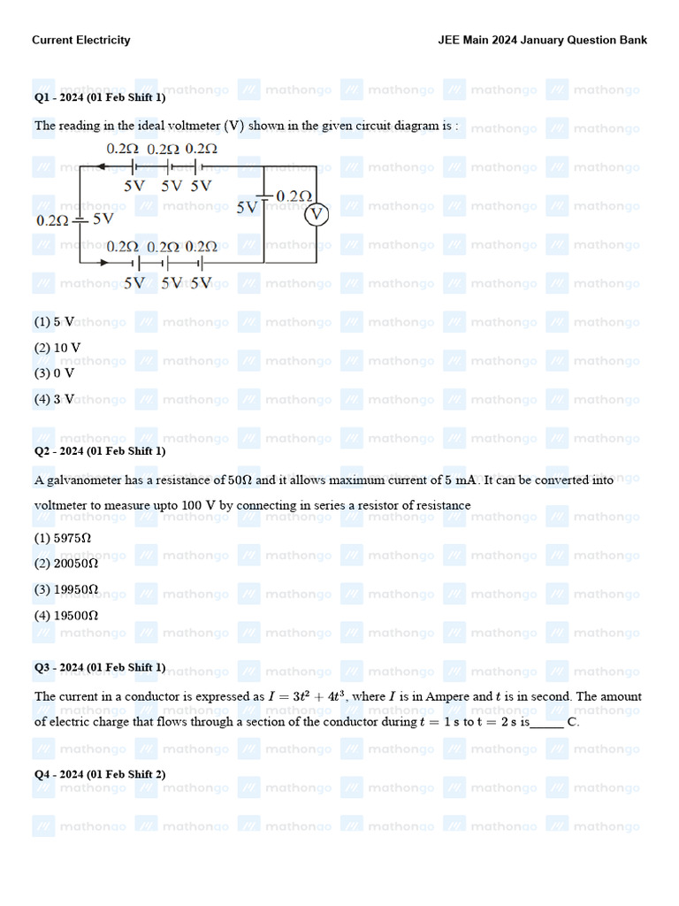 Current Electricity - JEE Main 2024 January Question Bank | PDF ...