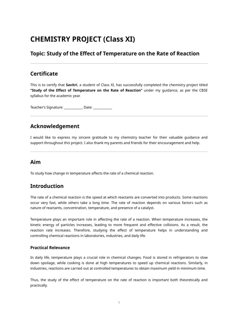 Chemistry Project - Effect of Temperature On Rate of Reaction | PDF ...