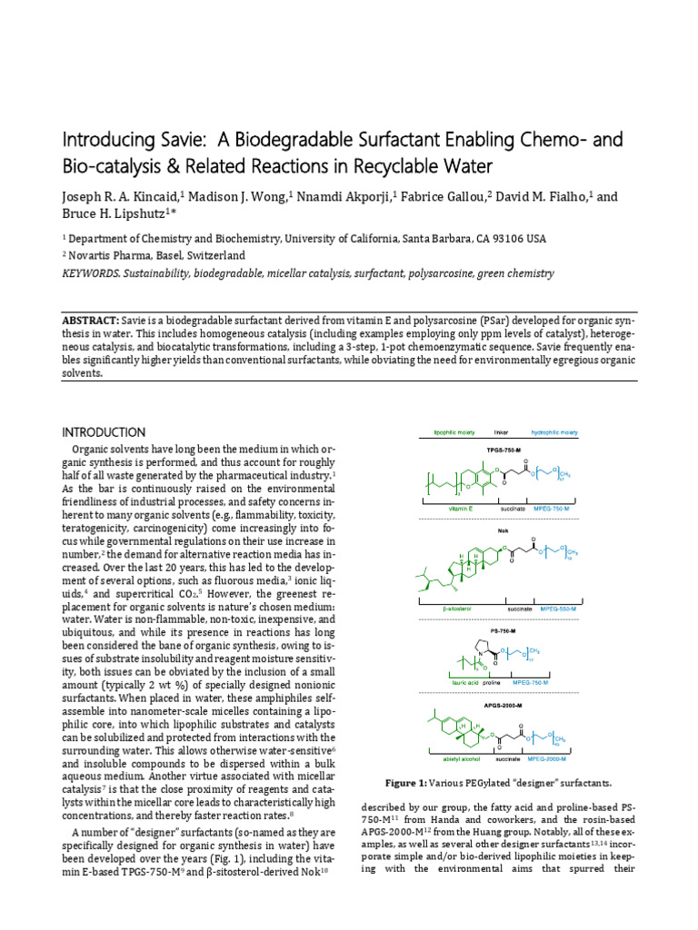 Introducing Savie a Biodegradable Surfactant Enabl | PDF | Catalysis ...