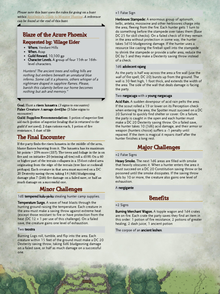 Two Page Monster Hunt - Blaze of the Azure Phoenix | PDF | Trees | Hunting