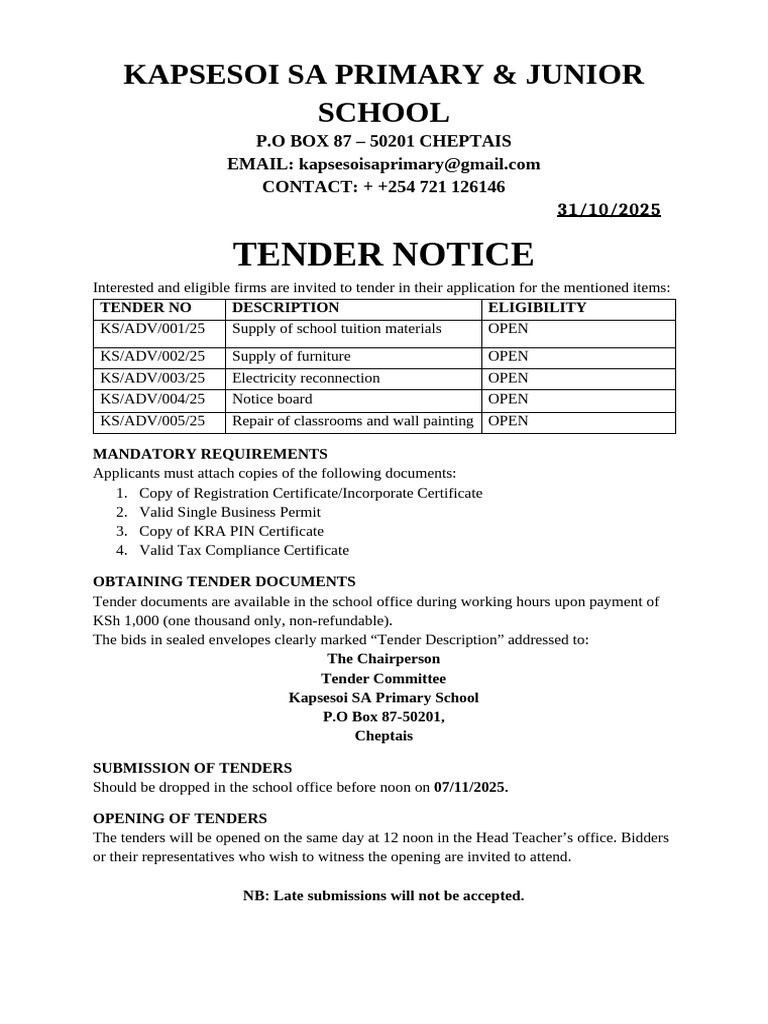 KAPSESOI SA Primary Tender Notice | PDF