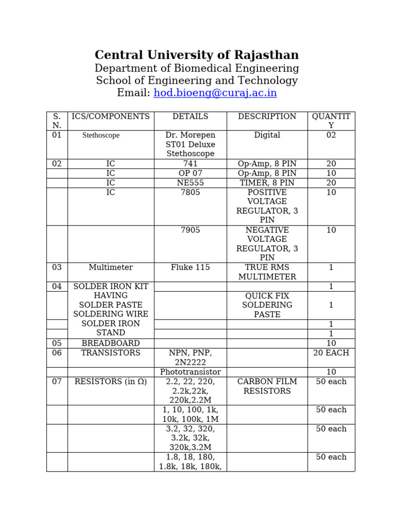 Component List | PDF | Operational Amplifier | Bipolar Junction Transistor
