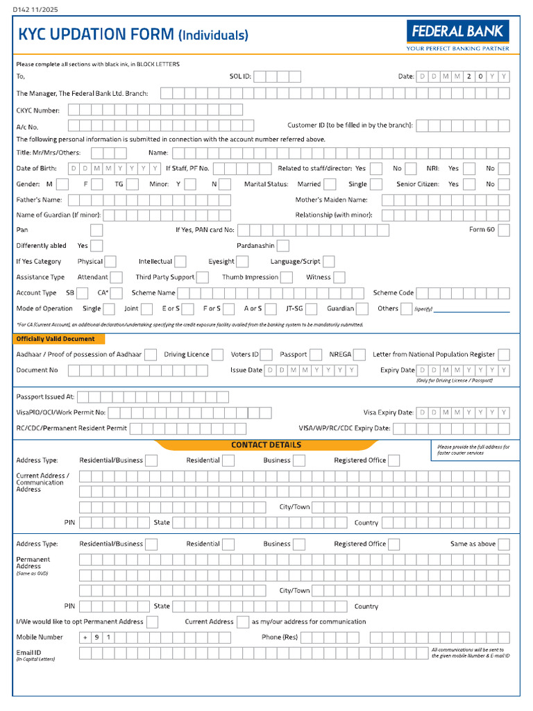1 - KYC Updation Form D142 | PDF | Banks | Justice