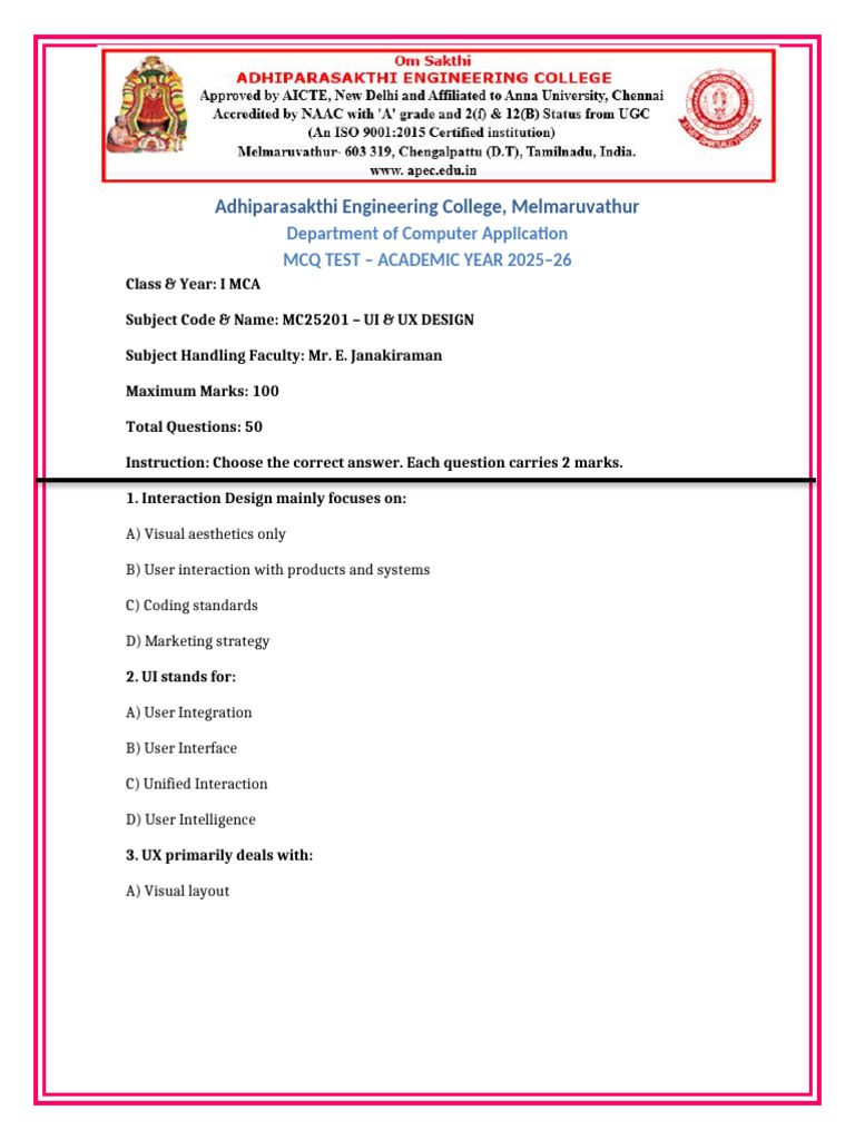 Mcq Test Ui Ux Design 1 | PDF | User Interface | Design Thinking