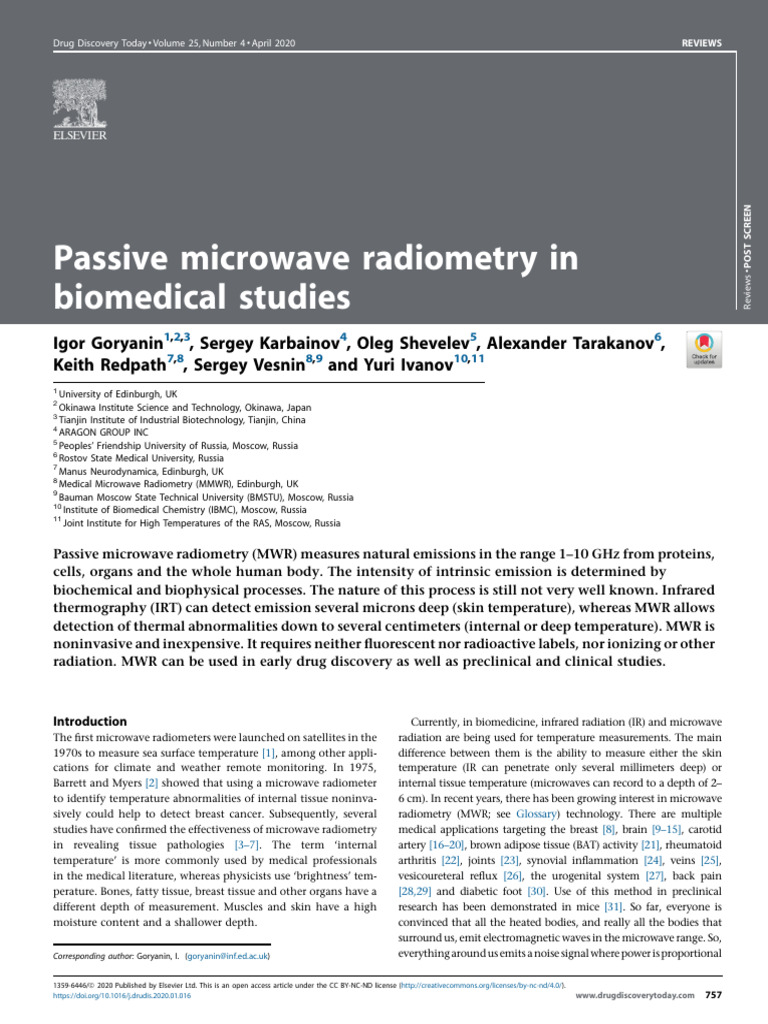 Passive Microwave Radiometry in Biomedical Studies | PDF | Breast ...