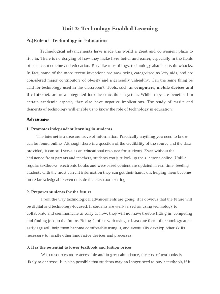 Unit 3 - Technology Enabled Learning | PDF | Distance Education ...