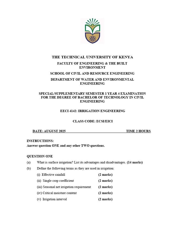 Tuk Irrigation Past Paper | PDF | Irrigation | Soil