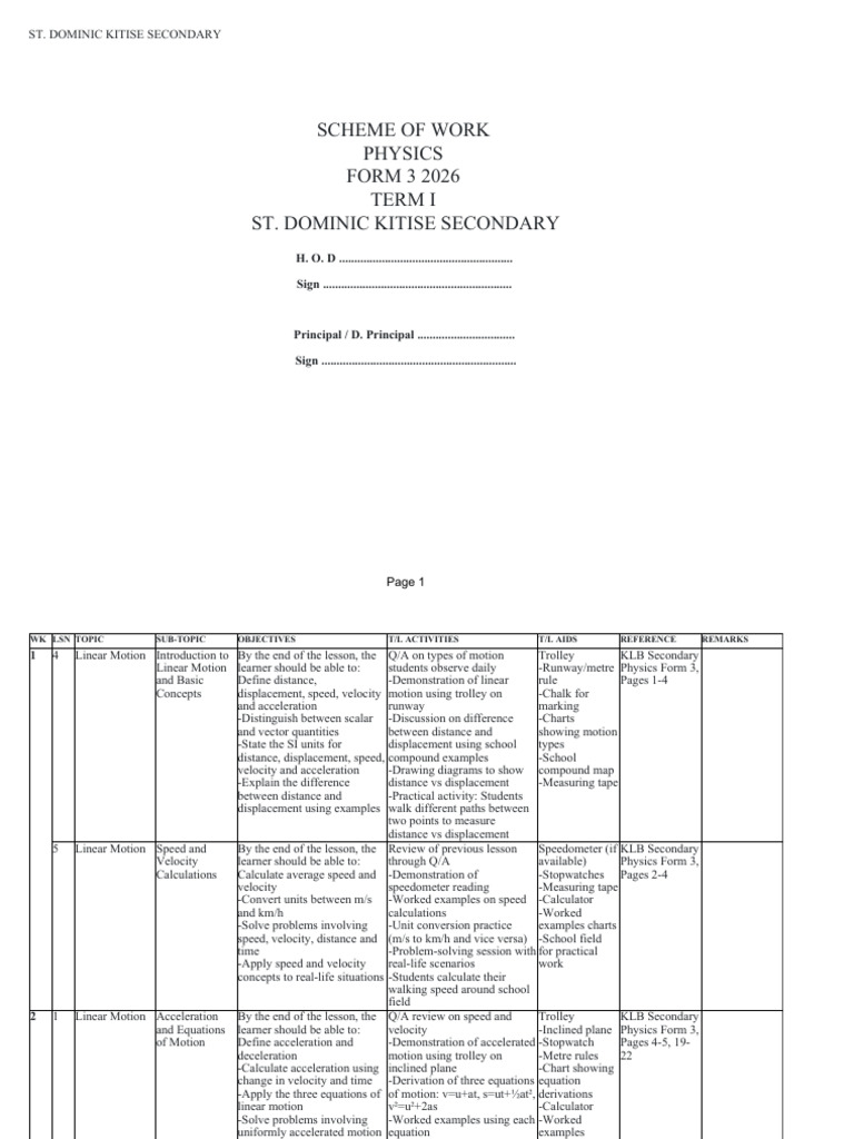 Physics Form 3 Term-I | PDF | Acceleration | Velocity