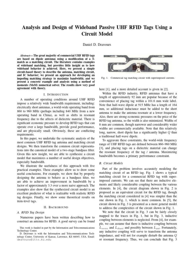 Analysis and Design of Wideband Passive UHF RFID Tags Using a Circuit ...