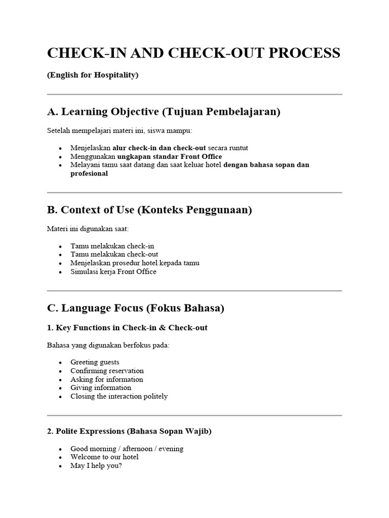 Check-In and Check-Out Process | PDF | Hotel | Hospitality Industry