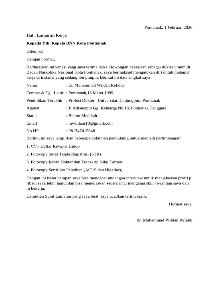 Surat Lamaran Dokter Wildan | PDF