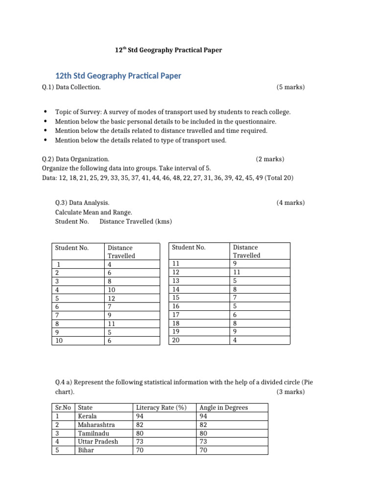 12th STD Geography Practical 25-26 | PDF