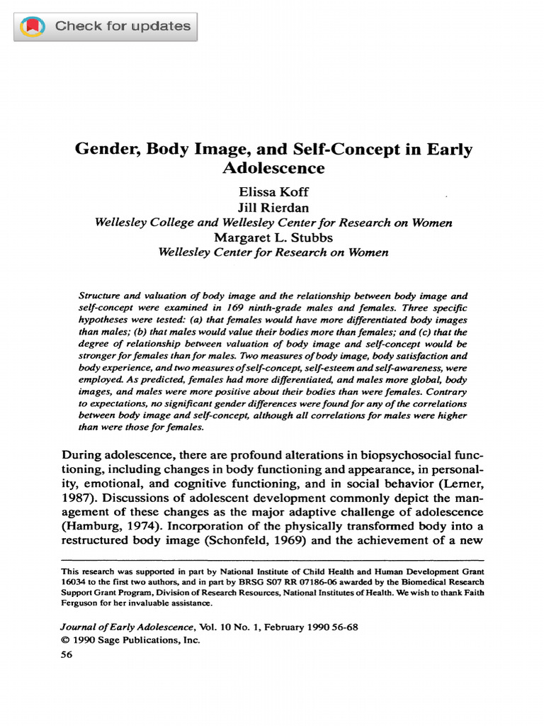 Gender Body Image and Self Concept i Nearly Adolescence | PDF