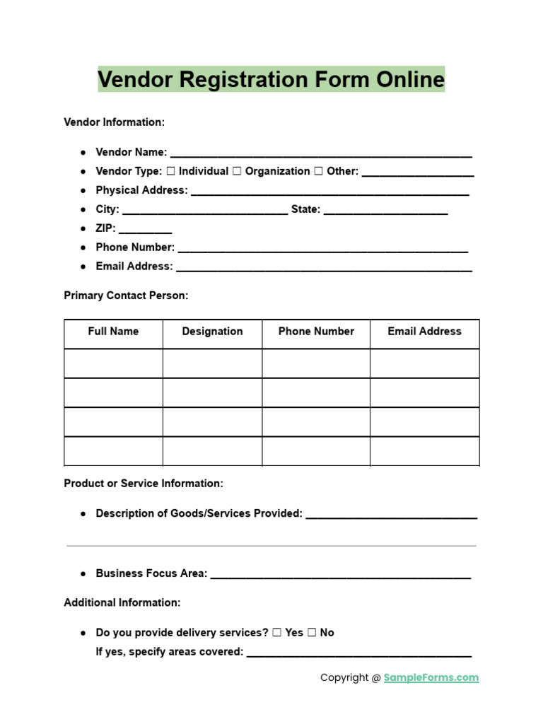 Vendor Registration Form Online | PDF