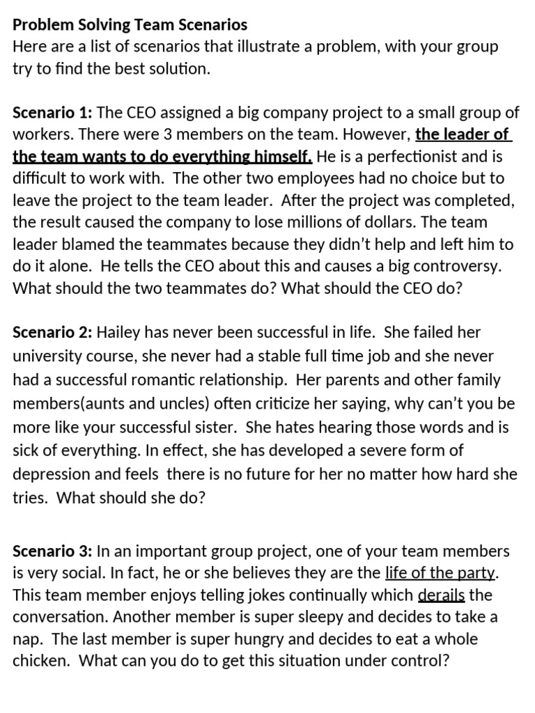 Problem Solving Team Scenarios | PDF