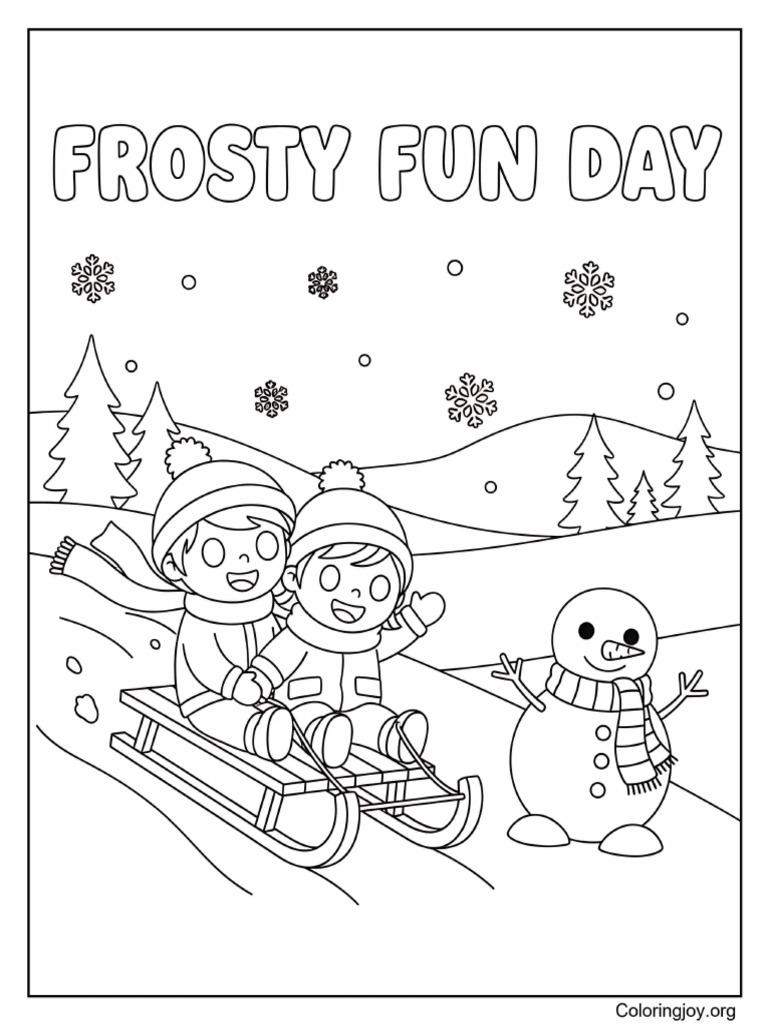 Sledding and Snowman Winter Coloring Sheet | PDF