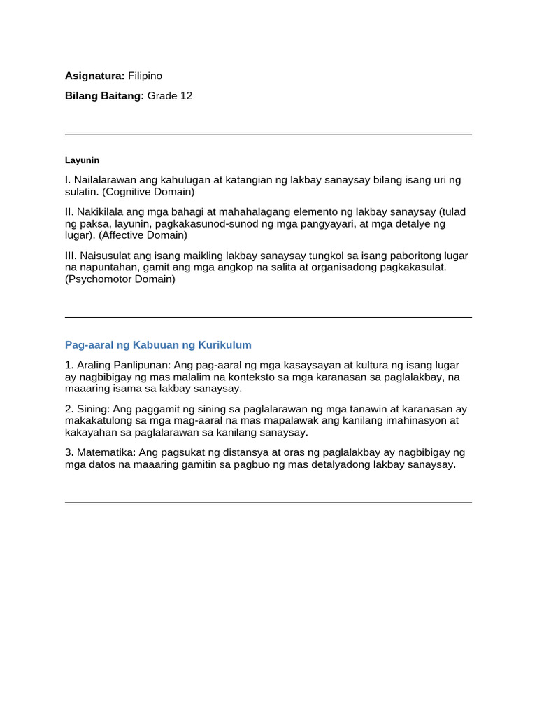 Lesson Plan Lakbay Sanaysay | PDF