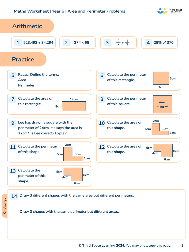 Area and Perimeter Problems Y6 | PDF | Area | Mathematical Concepts