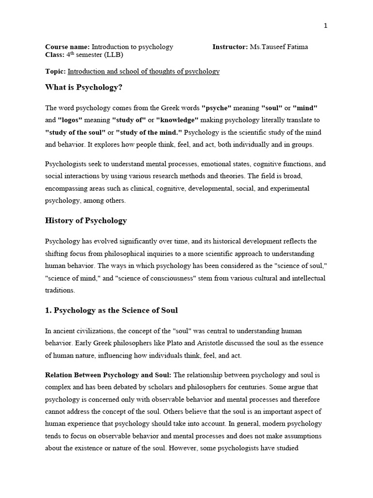 Introduction To Psychology LLB | PDF | Psychology | Mind