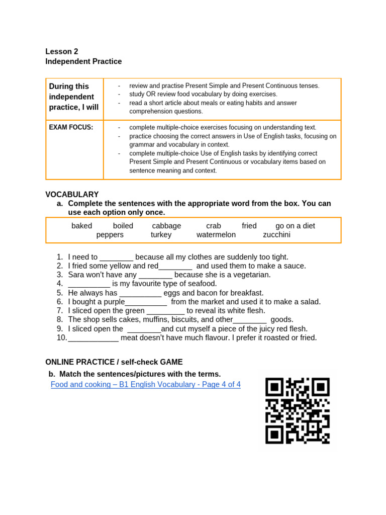 Lesson 2 | PDF | Lunch | Restaurants