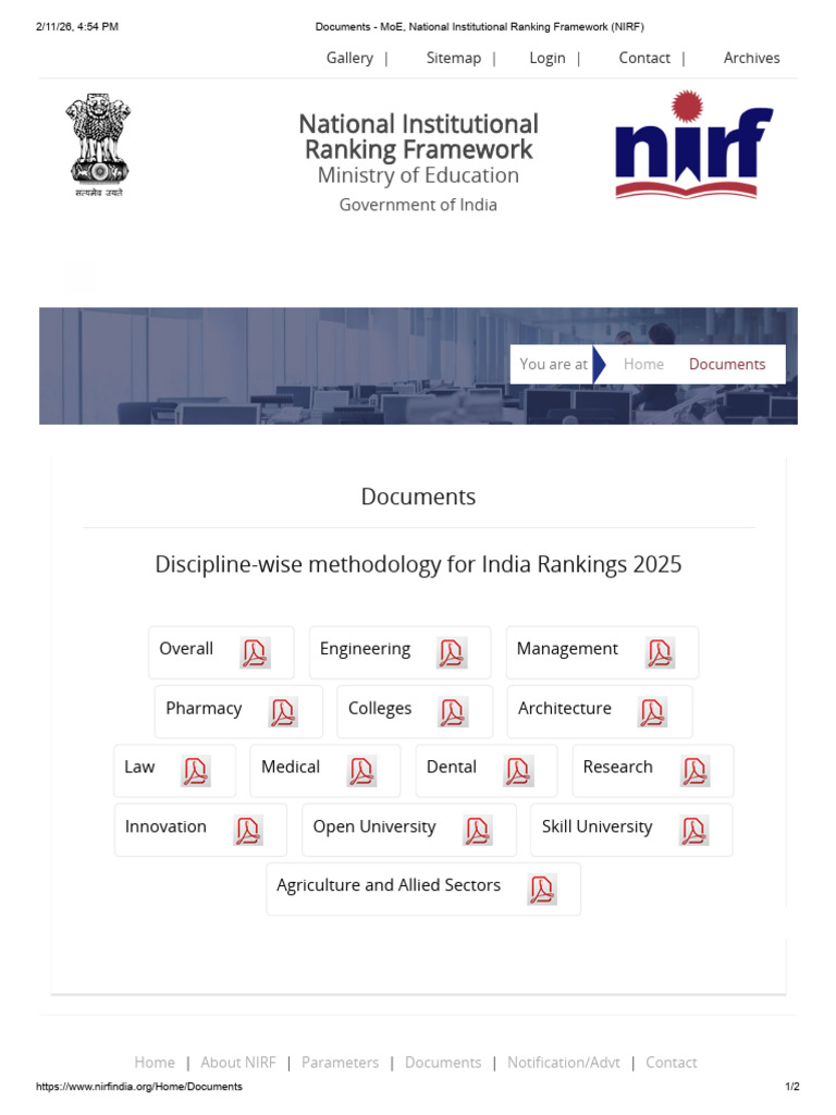 Documents - MoE, National Institutional Ranking Framework (NIRF) | PDF