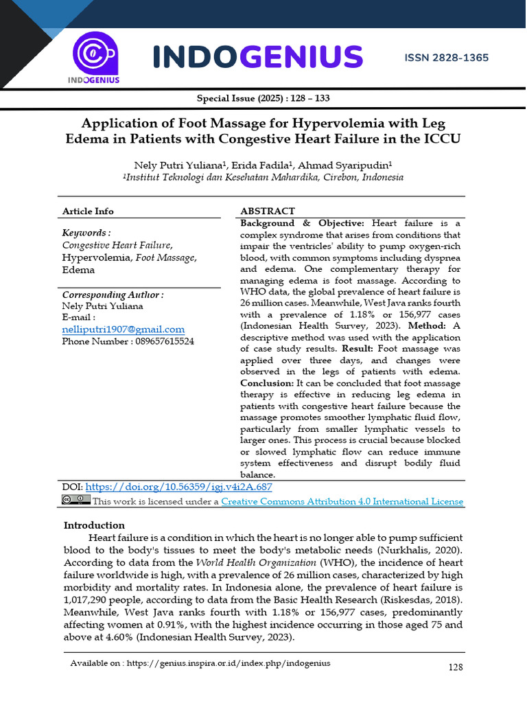 Application of Foot Massage For Hypervolemia With - 1 | PDF | Edema ...